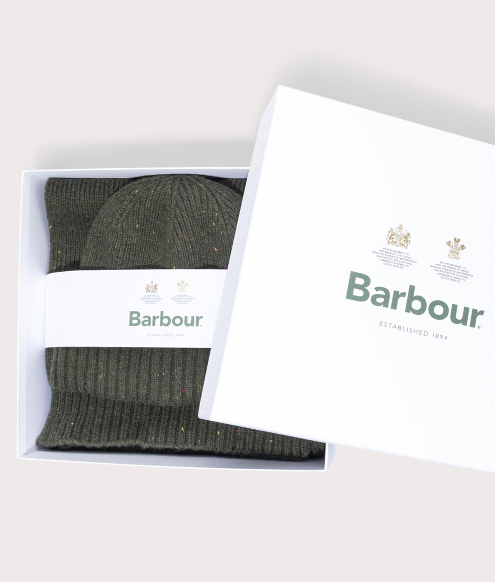 Carlton Fleck Beanie & Scarf Set Olive | Barbour Lifestyle | EQVVS