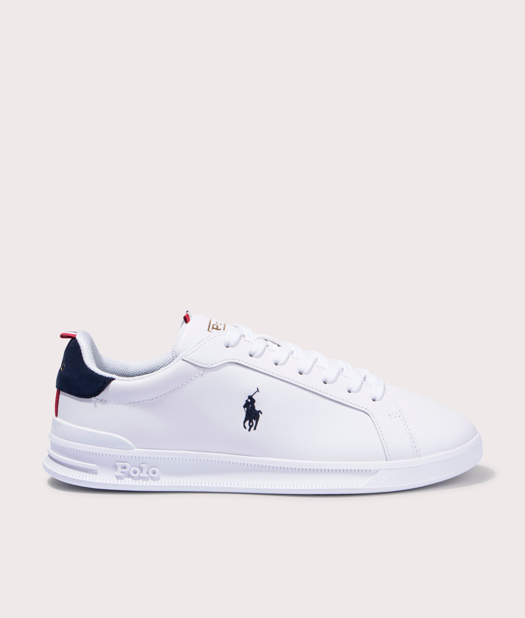 Low Top Lace Sneakers in White/Navy/Red | Ralph Lauren | EQVVS