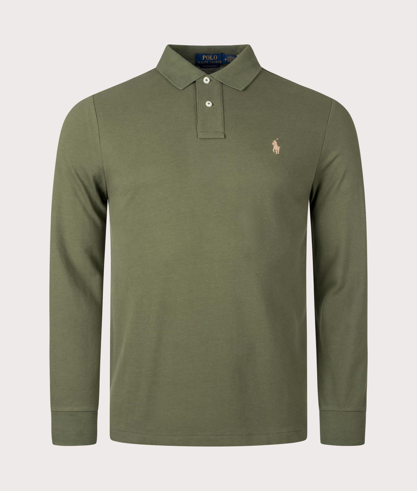 Custom Slim Fit Long Sleeve Polo Shirt in Dark Sage | Polo Ralph Lauren ...