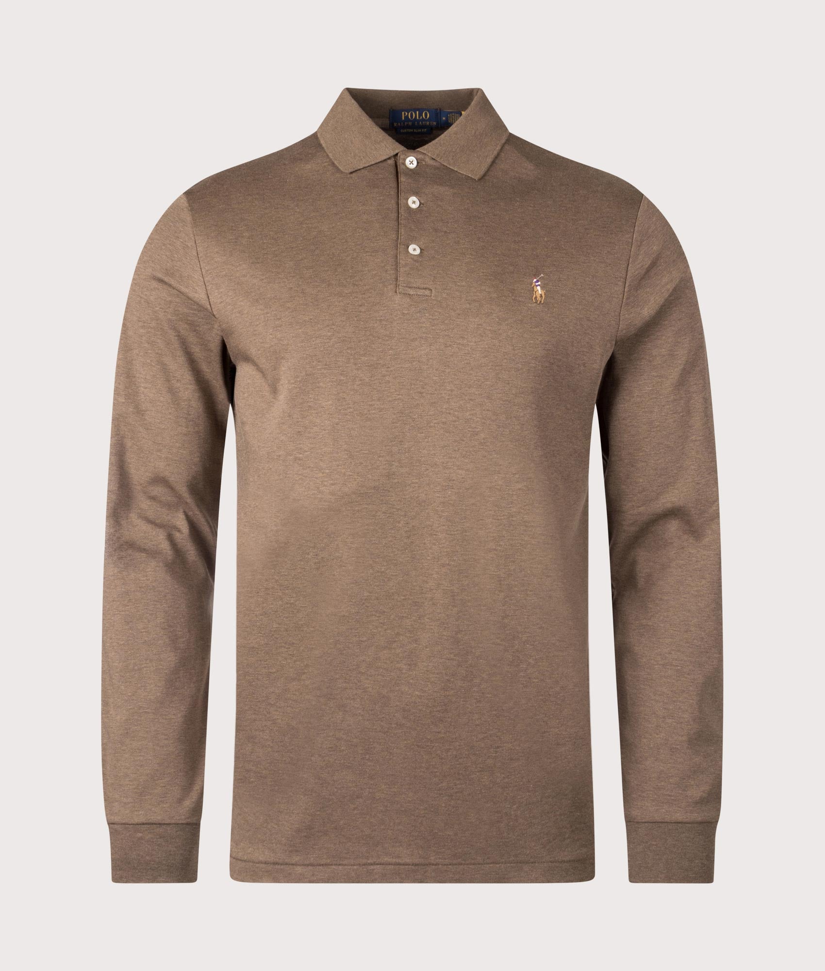 Ralph Lauren Custom Slim Long Sleeve Soft Cotton Polo in Cedar Heather