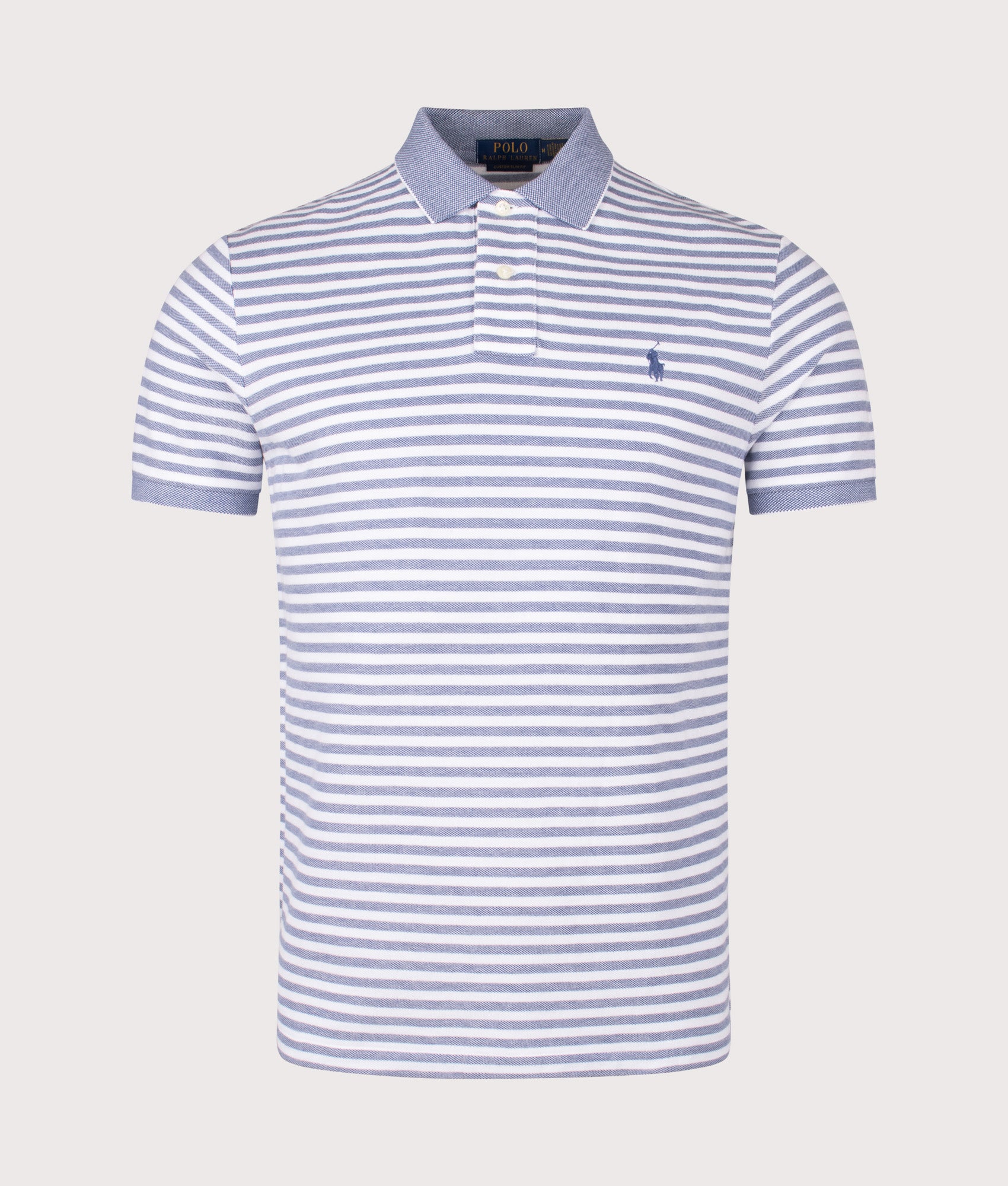 Custom Slim Fit Striped Mesh Polo Shirt in Earth Blue/White | Polo ...