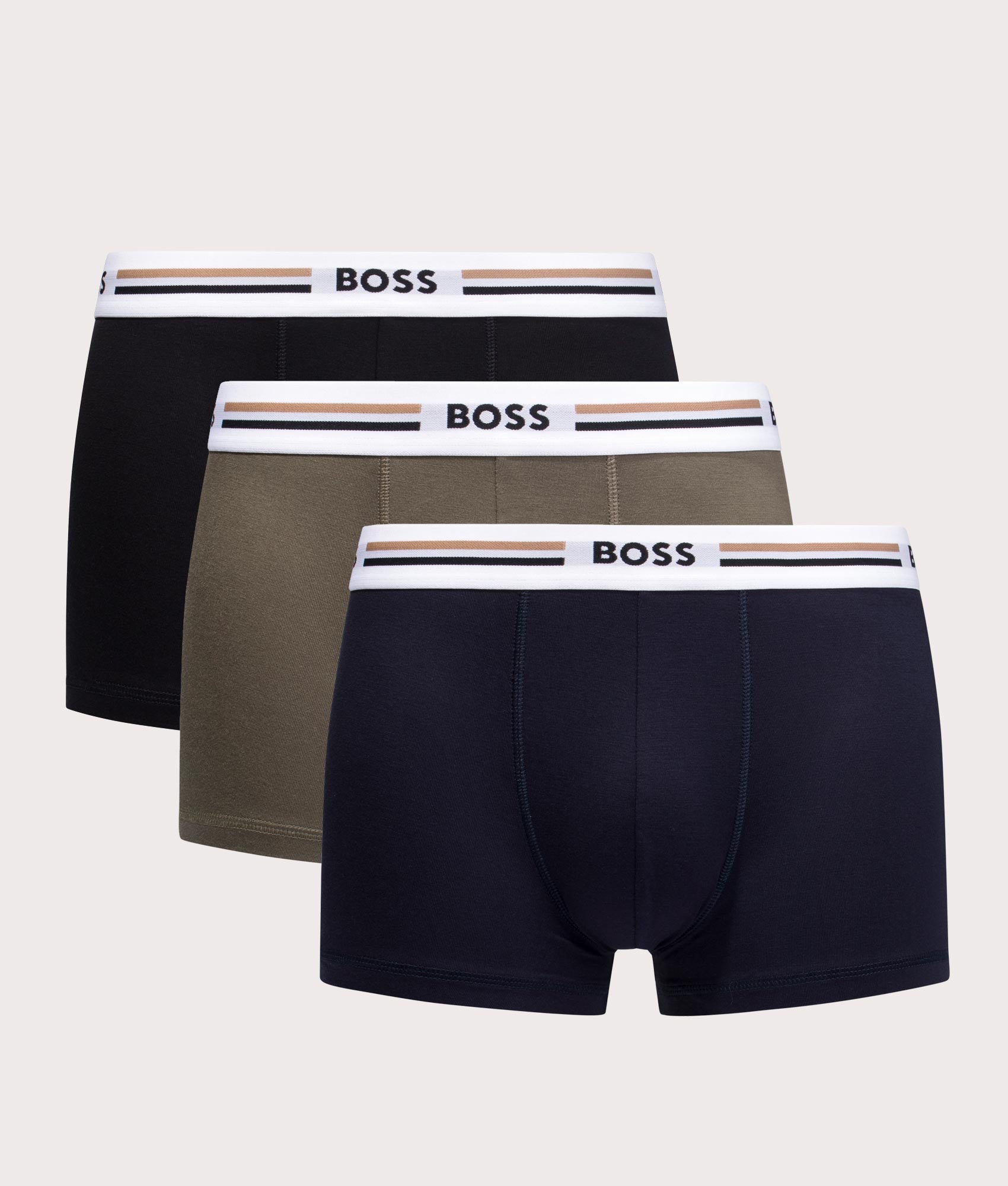 BOSS 3 Pack Revive Trunks in Black, Navy and Brown at EQVVS Menswear