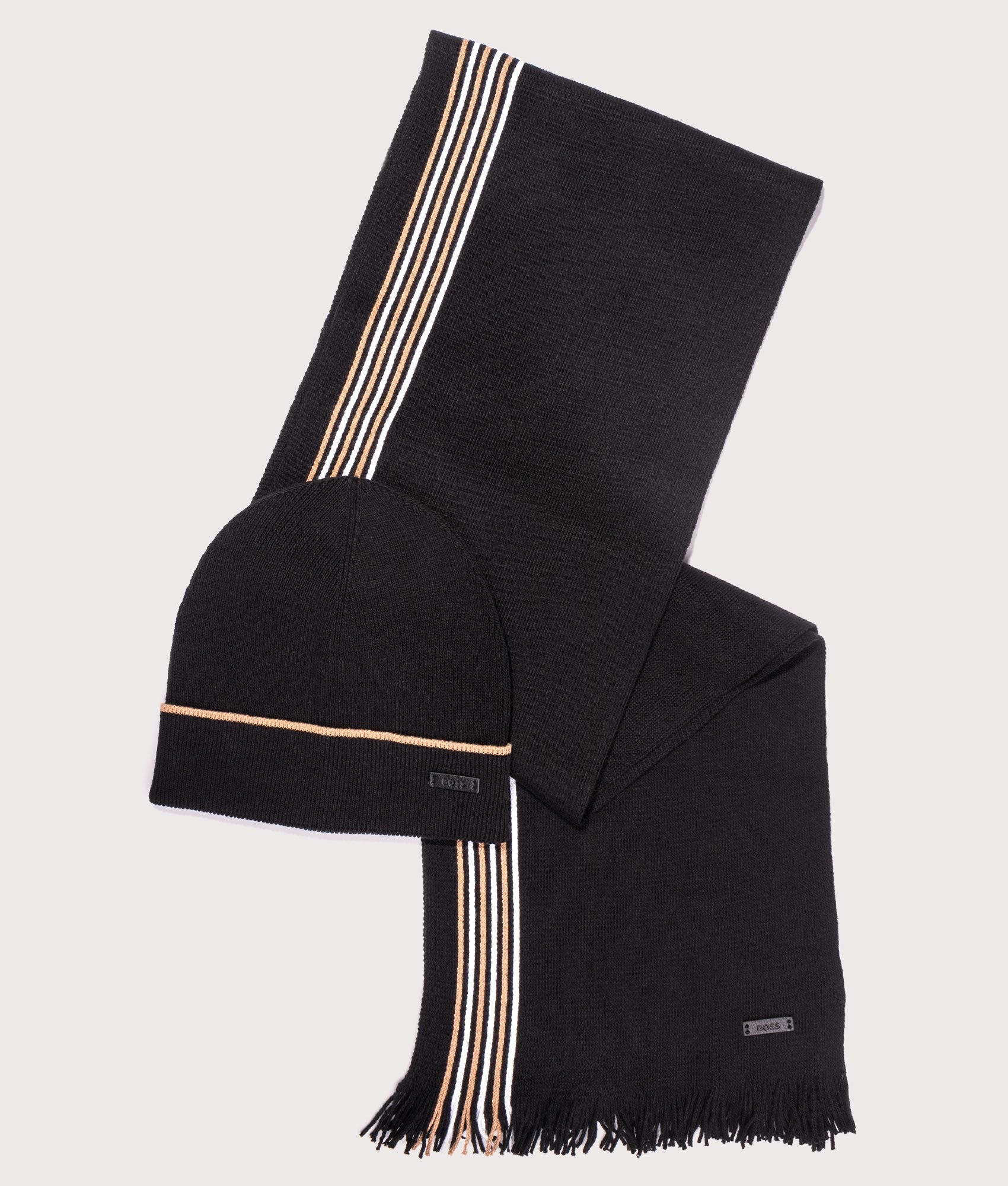 BOSS Enzo Beanie & Scarf Gift Set in Black at EQVVS Menswear