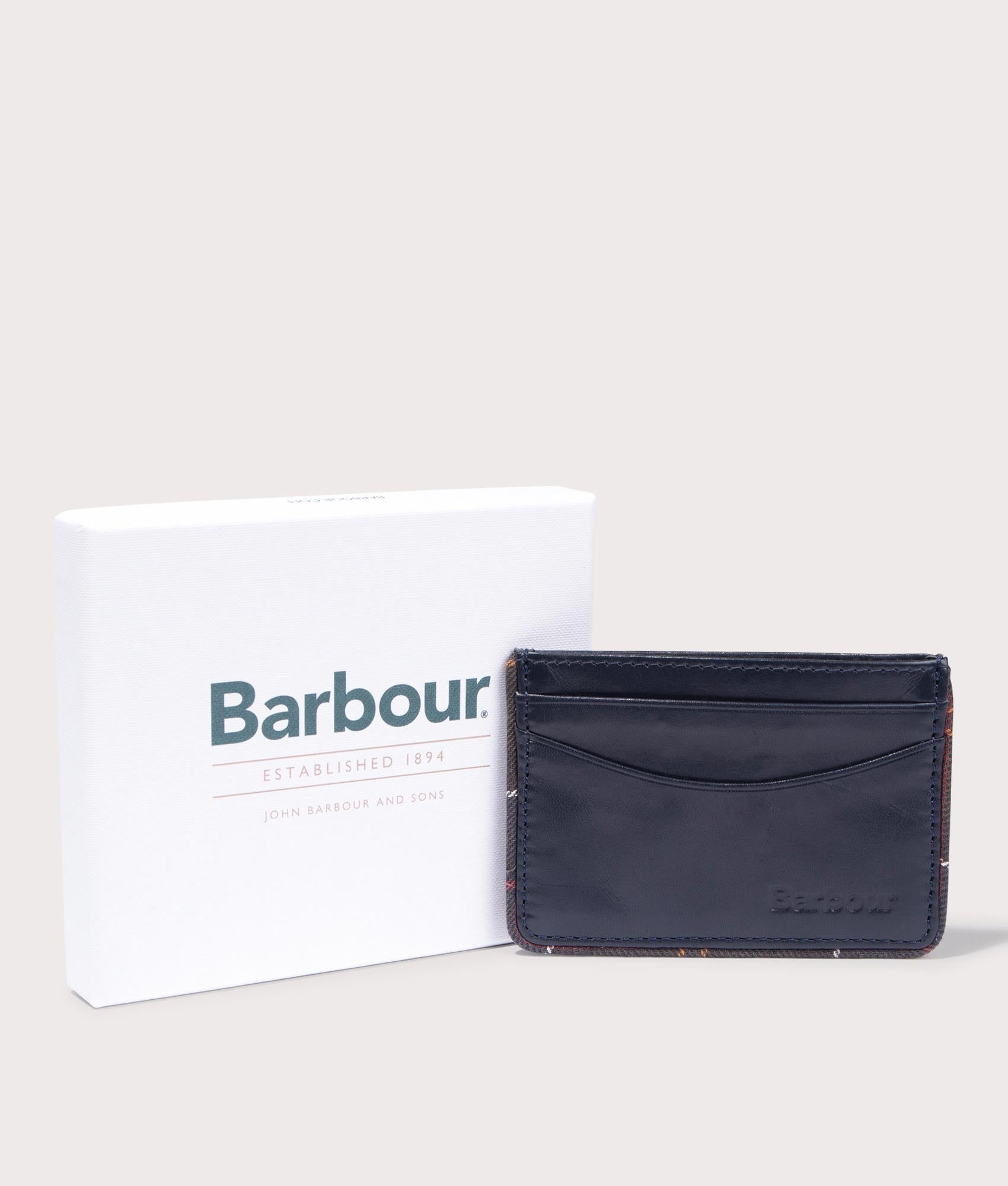 Barbour Chatton Leather Card Holder in Navy Blue | EQVVS Menswear