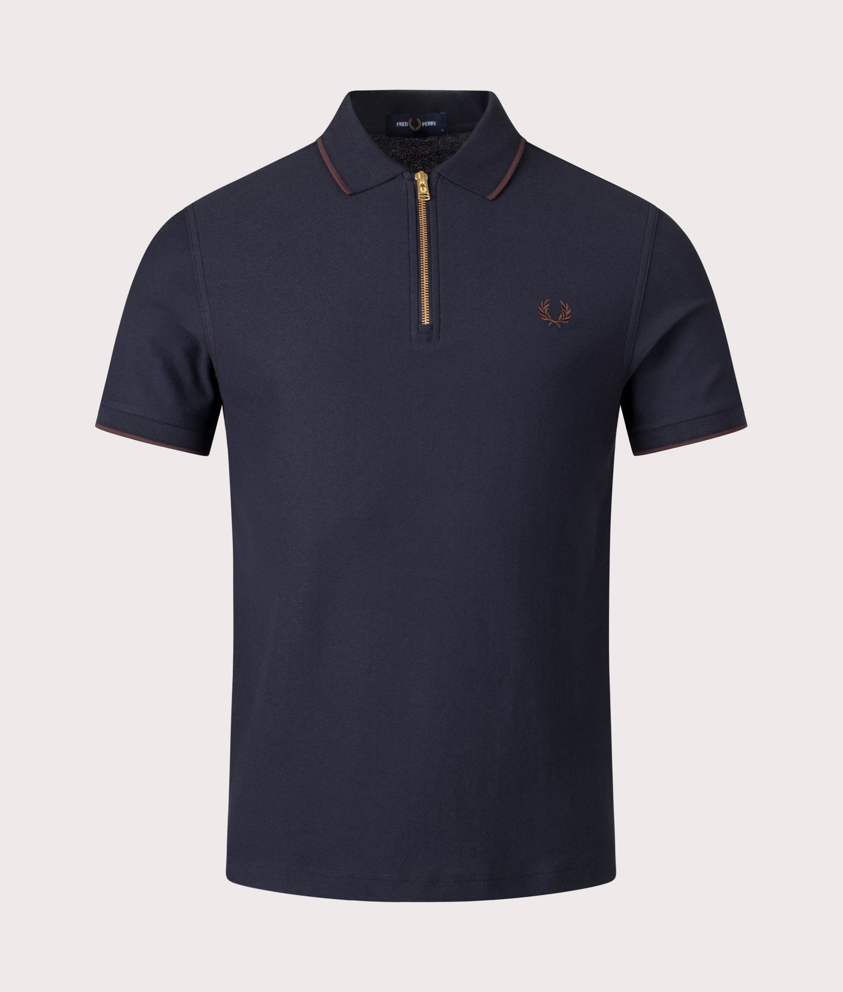 Crepe Piqué Zip Neck Polo Shirt in Navy | Fred Perry | EQVVS