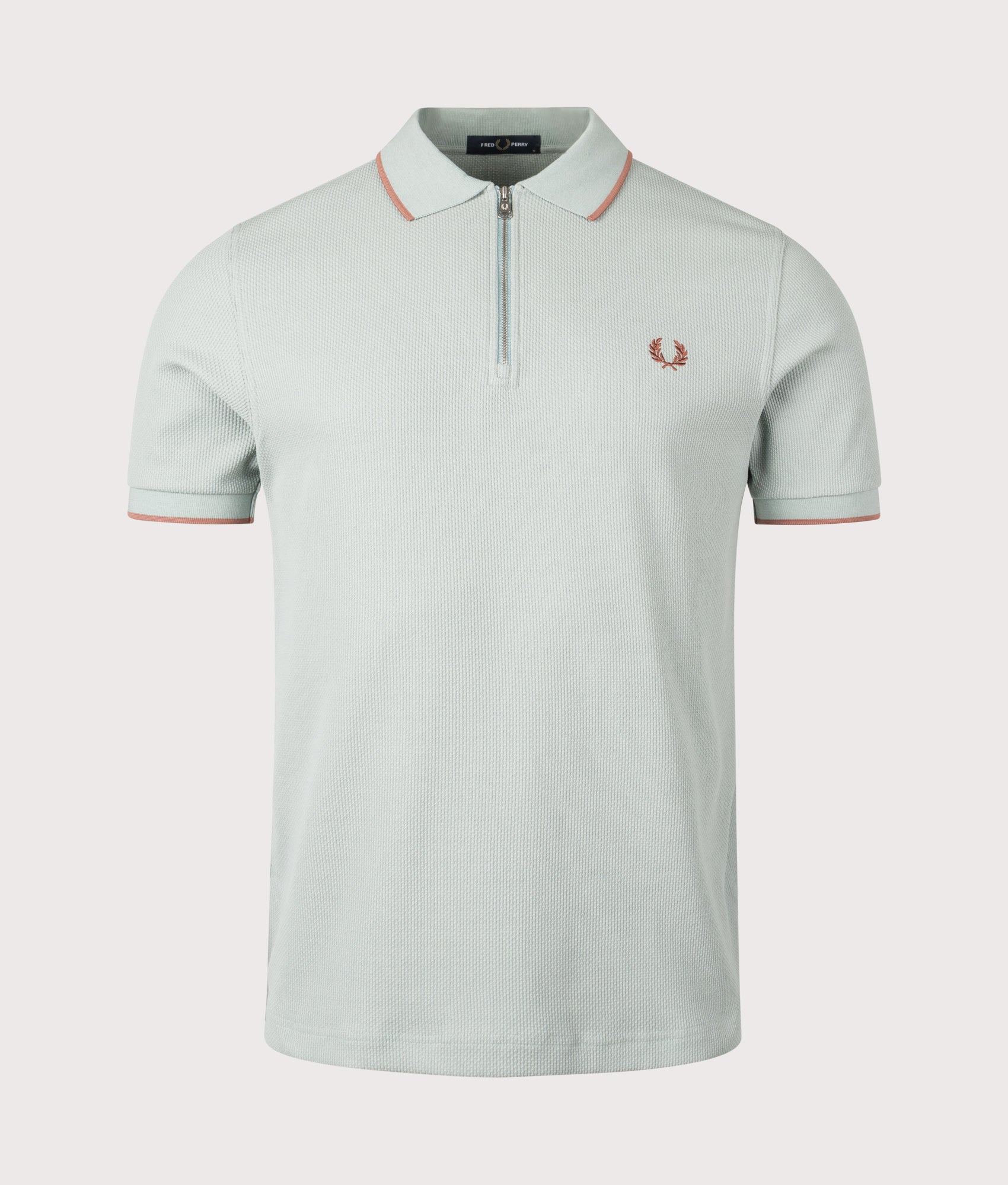 Textured Zip Neck Polo Shirt in Silver | Fred Perry | EQVVS Menswear