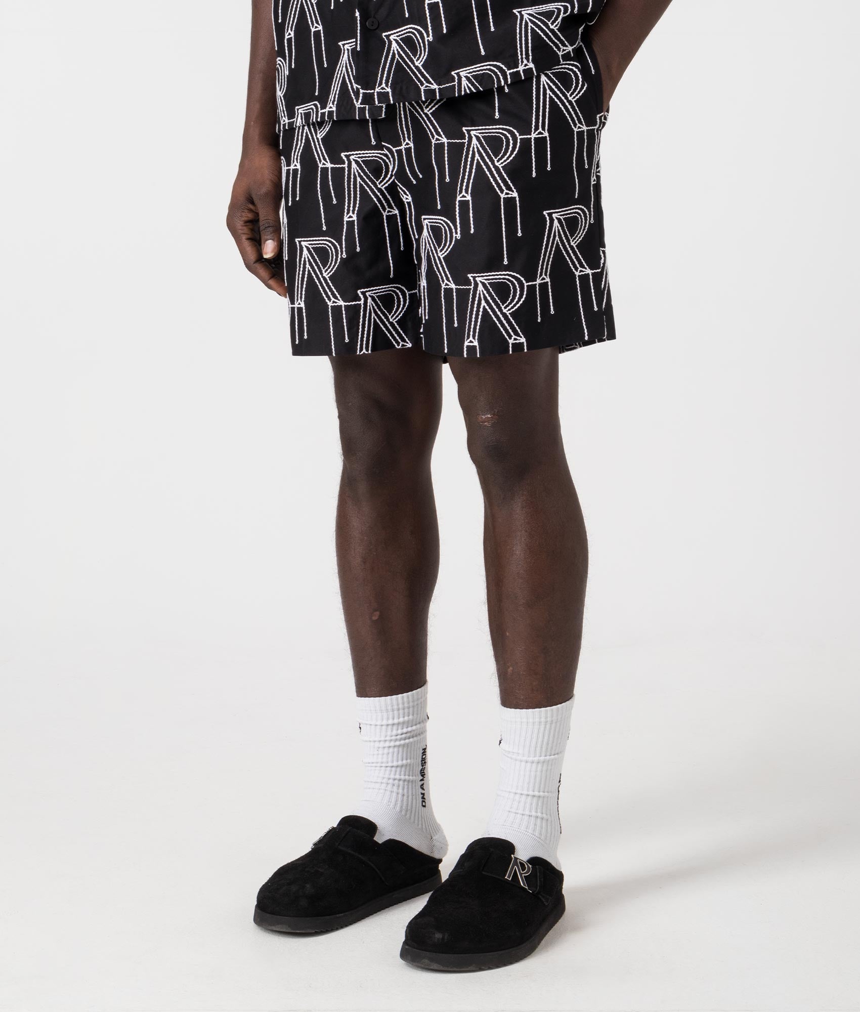Embroidered Initial Tailored Shorts Black | REPRESENT | EQVVS