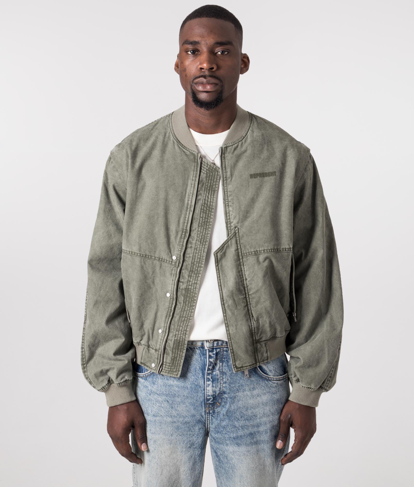 REPRESENT Inset Sleeve Bomber Jacket in Khaki at EQVVS