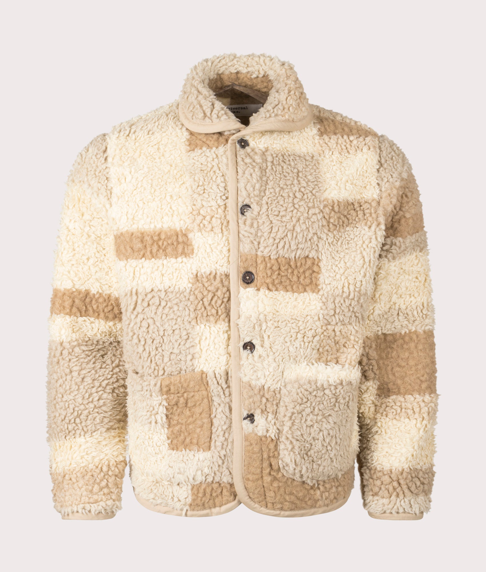 Universal Works Patchwork Fleece Lancaster Jacket in Sand | EQVVS