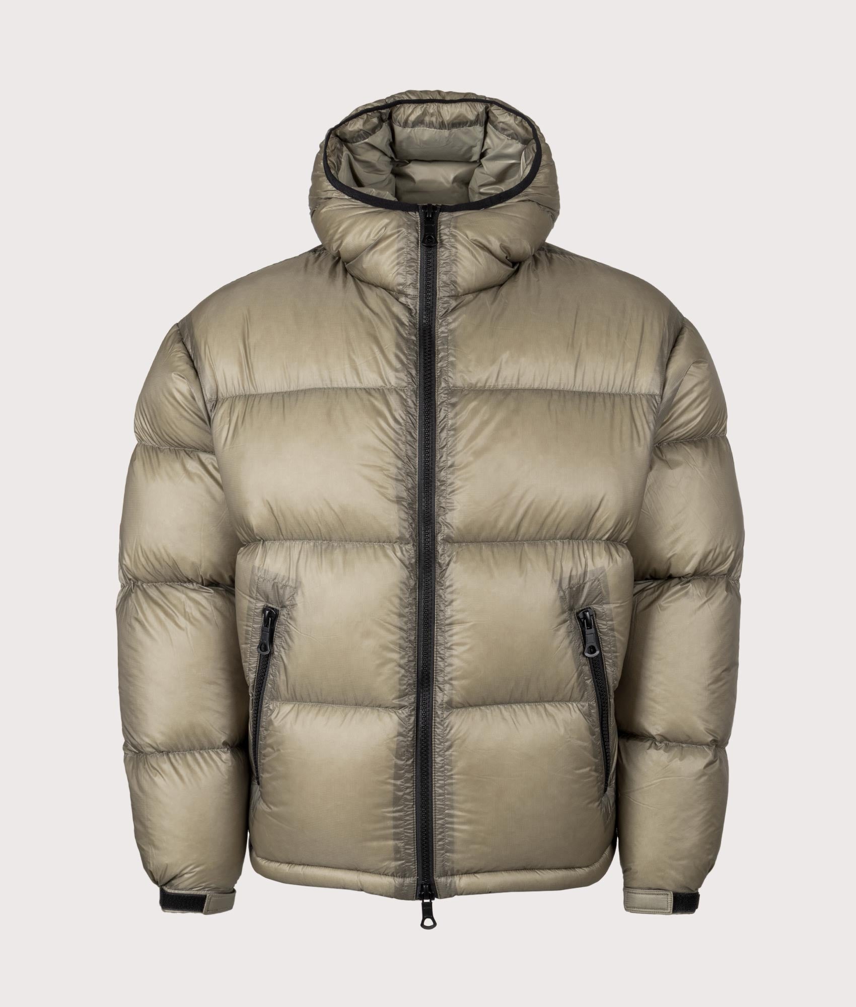 Translucent Hooded Bubble Jacket in Sage | MKI MIYUKI ZOKU | EQVVS