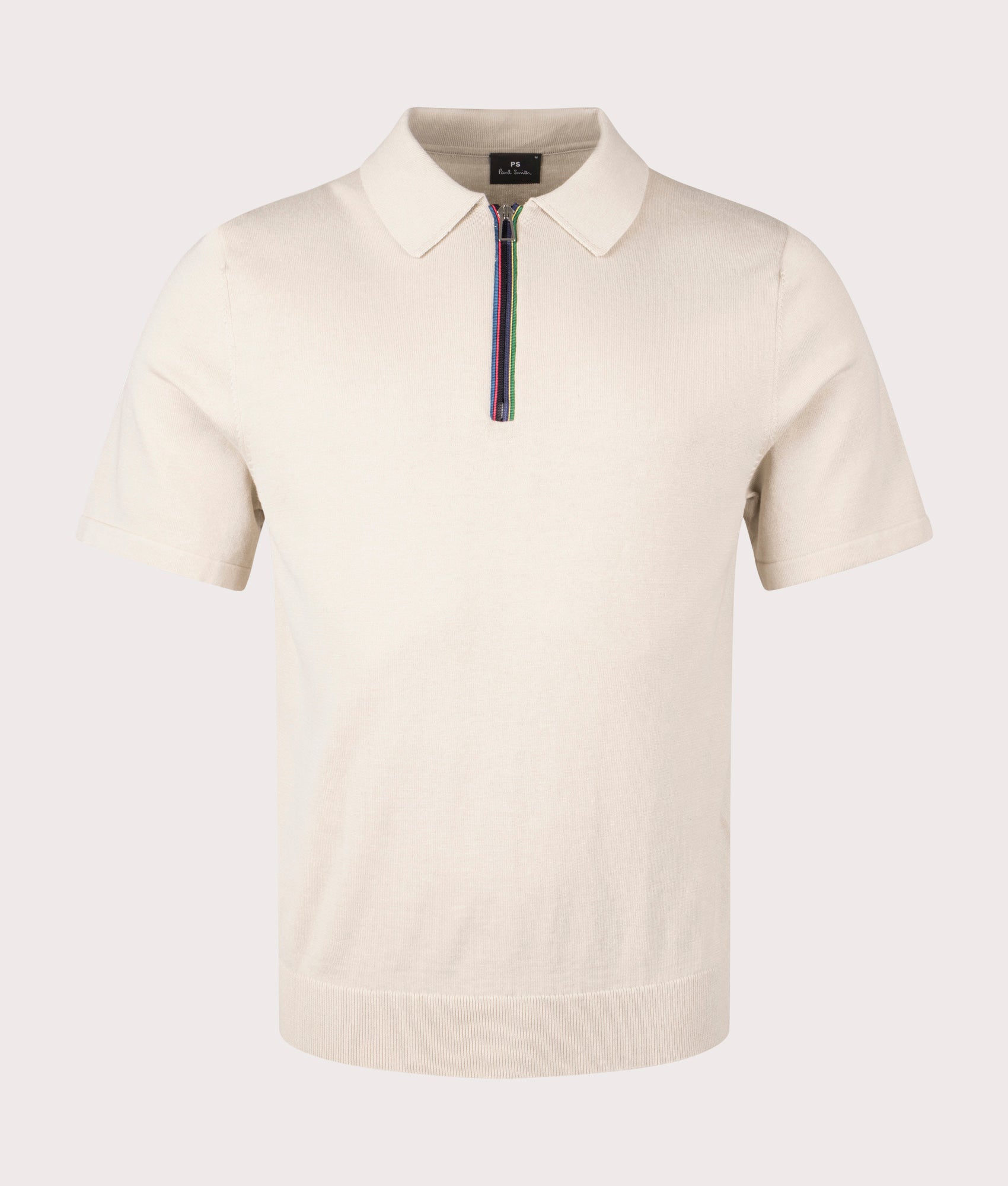 PS Paul Smith Sports Stripe Zip Knitted Cotton Polo Shirt in Beige