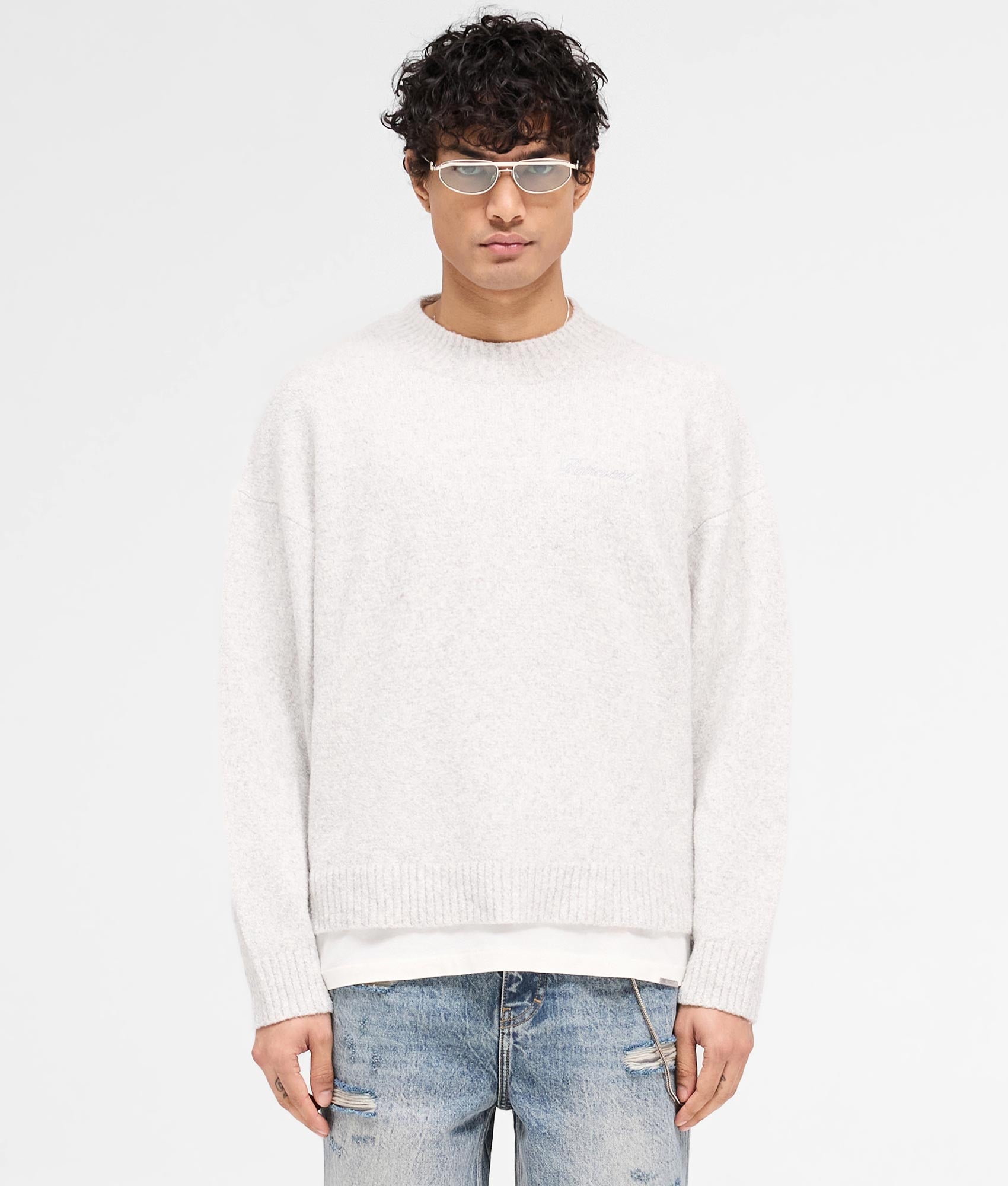 Marled Knit Jumper in Ice Grey Marl | REPRESENT | EQVVS