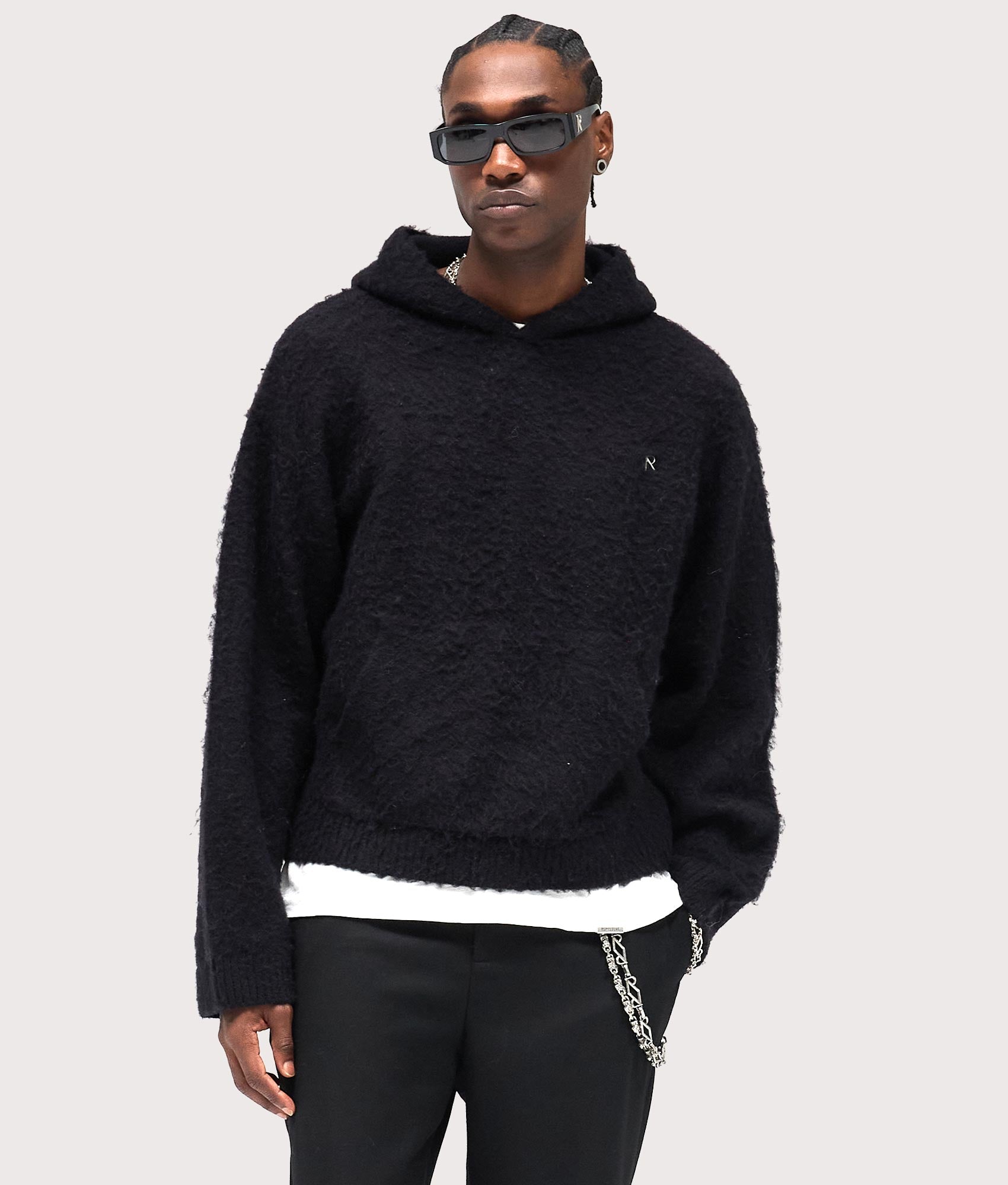 Textured Borg Hoodie in Jet Black | Represent | EQVVS