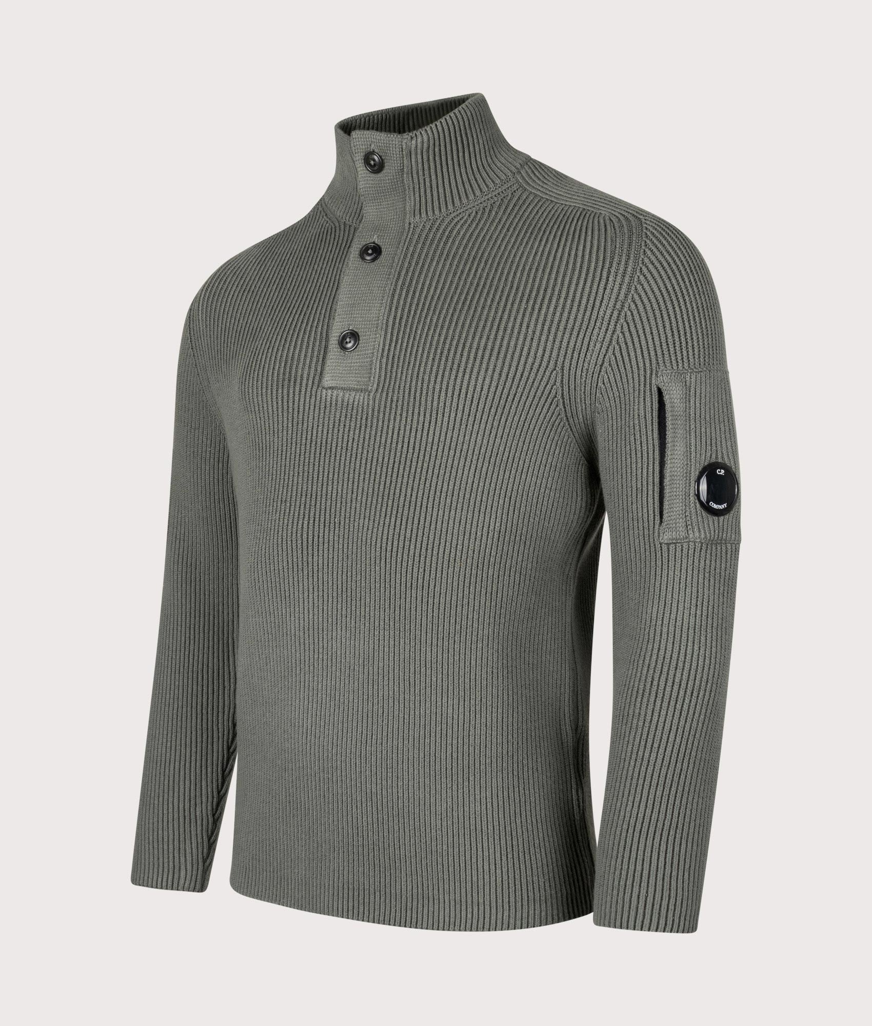 Full Rib Half Button Jumper in Gunmetal | C.P. Company | EQVVS