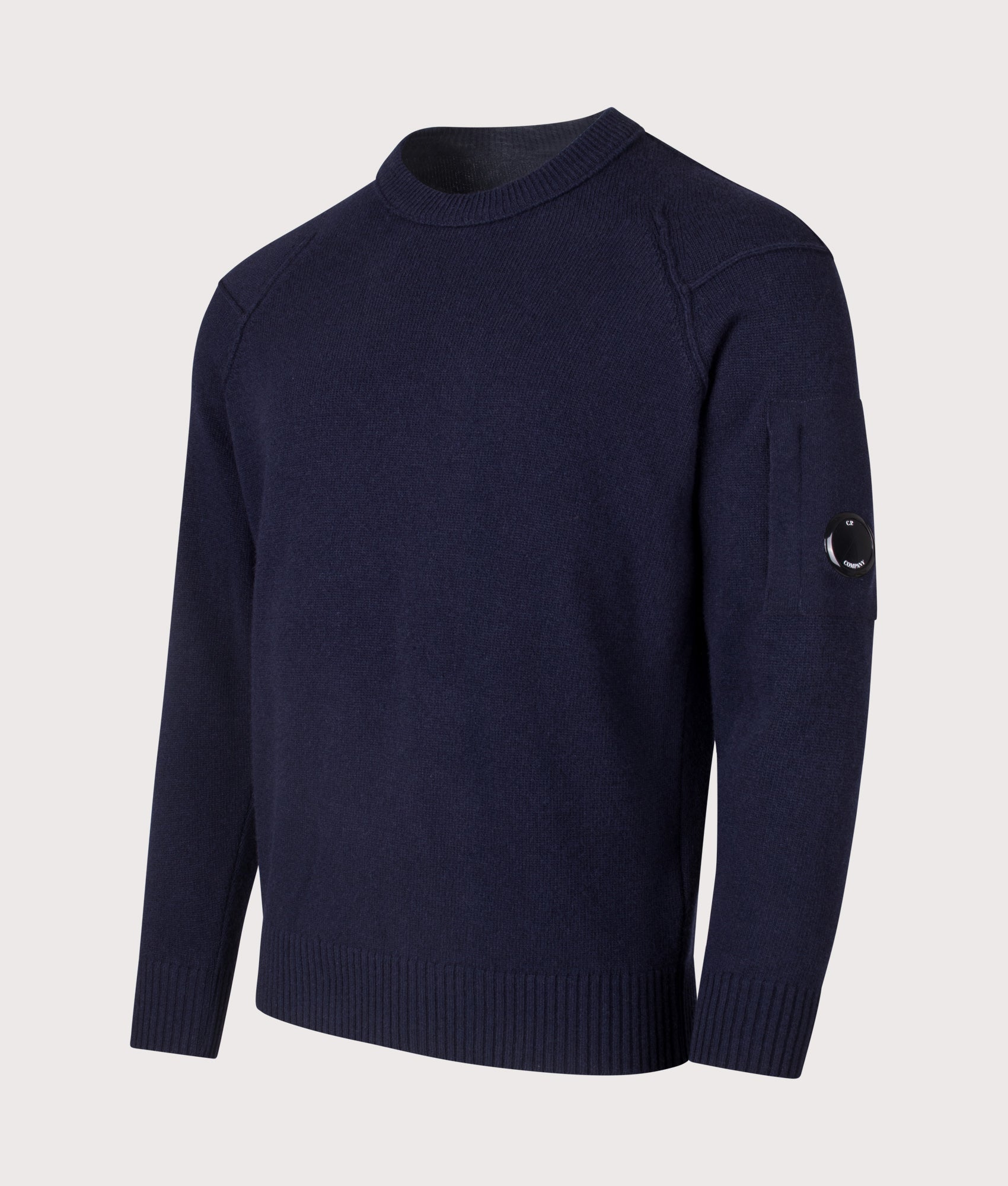 Lambswool Lens Crew Neck Jumper in Total Eclipse | C.P. Company | EQVVS