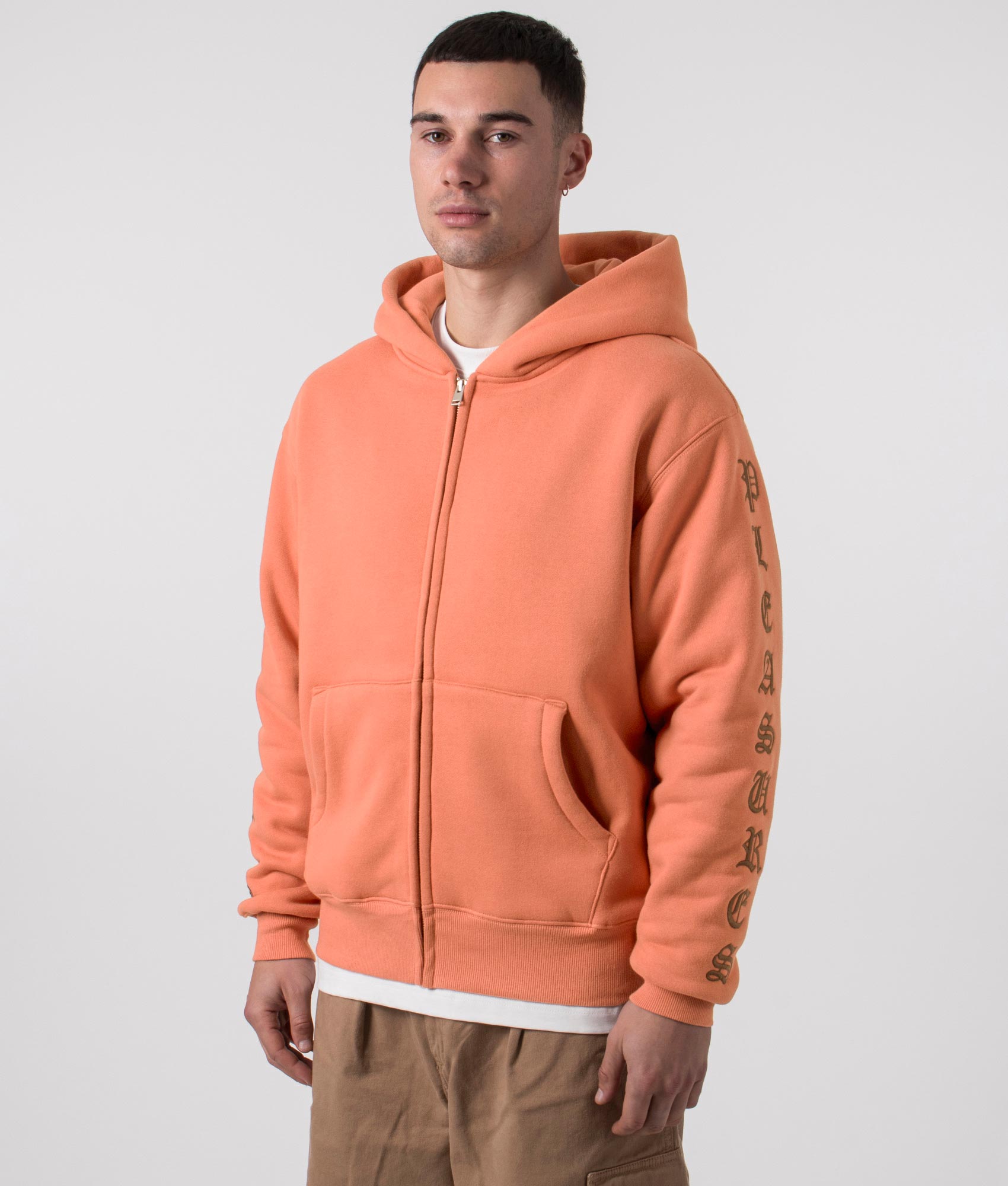 PLEASURES Relaxed Fit Old English Zip Up Hoodie Rust | EQVVS Menswear