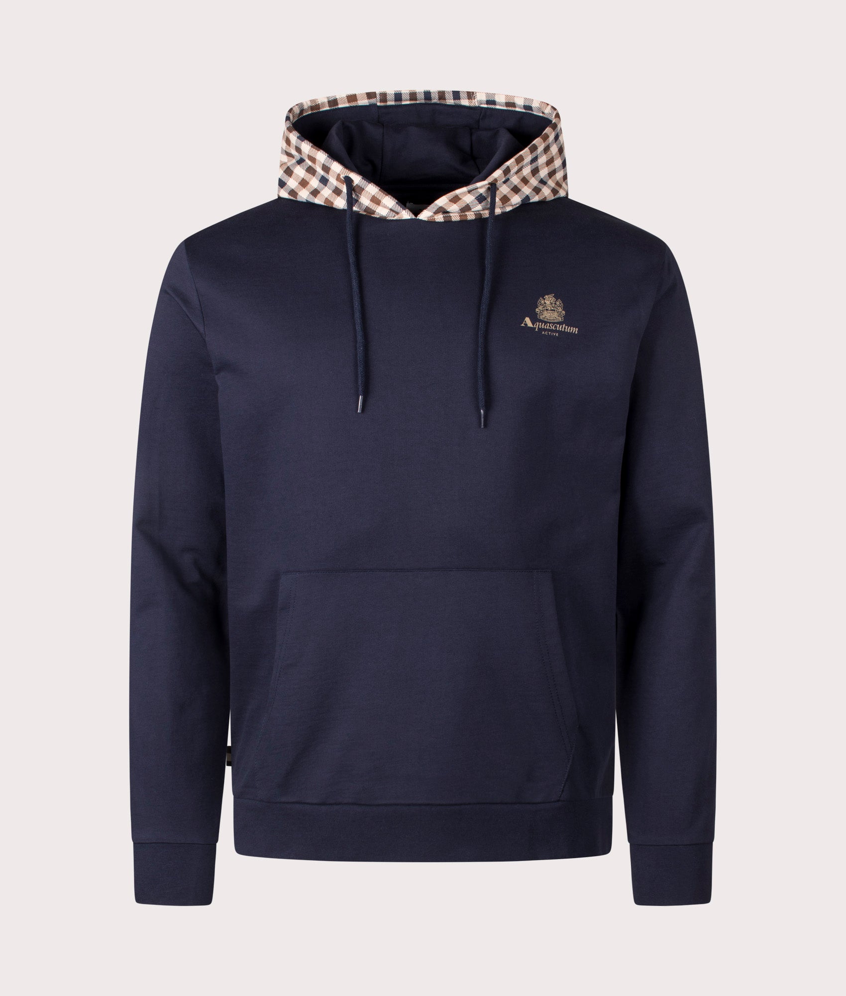Club Check Hood Overhead Hoodie in Navy | Aquascutum | EQVVS