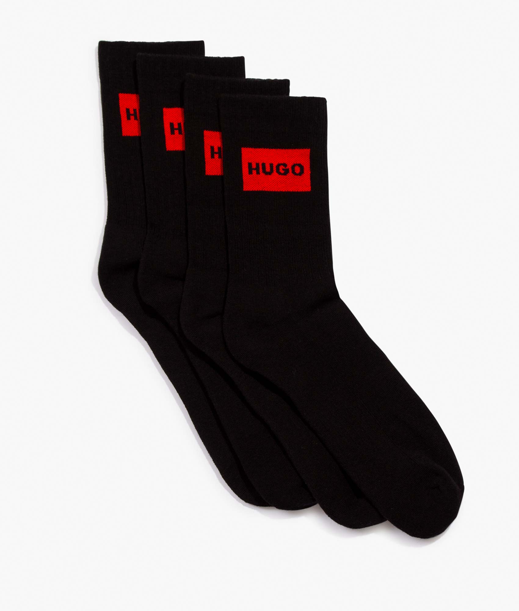 HUGO 2 Pack Rib Label Socks Black | EQVVS