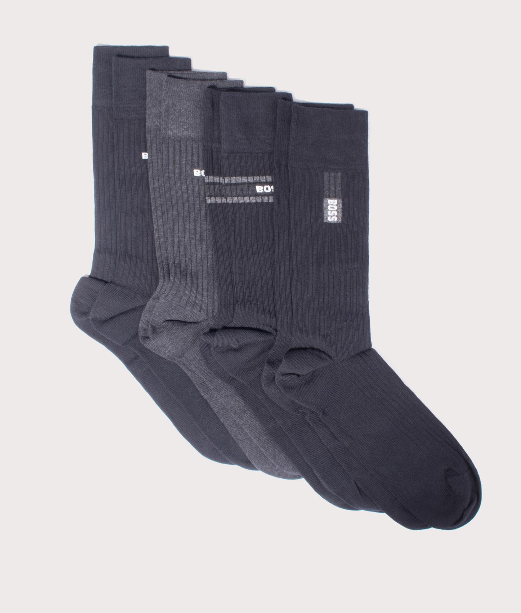 Four Pack of Ribbed CC Socks Black | BOSS | EQVVS